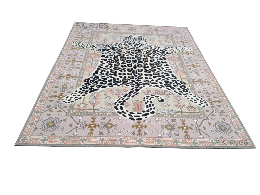 Octavia Leopard Hand Tufted Rug.leopard Print Rug. Beige Persian Rug ...