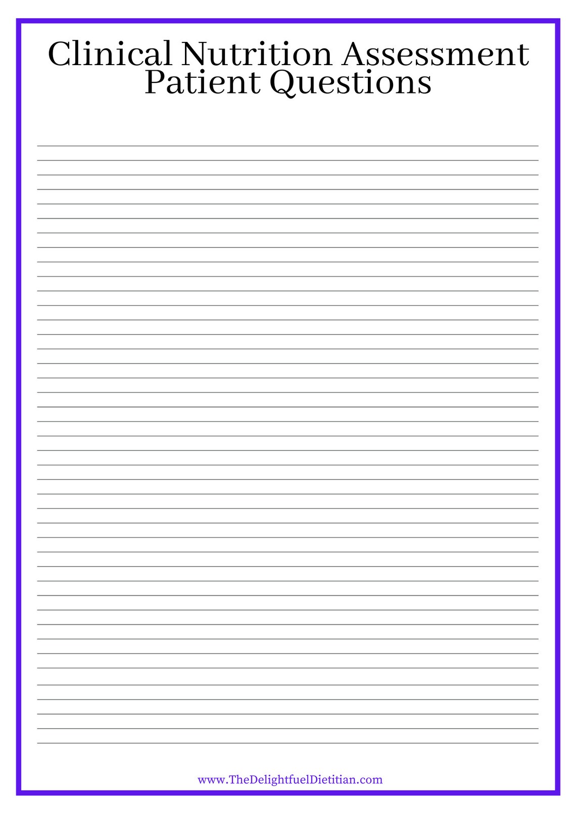 Clinical Nutrition Assessment Form & Assessment Questionnaire - Etsy
