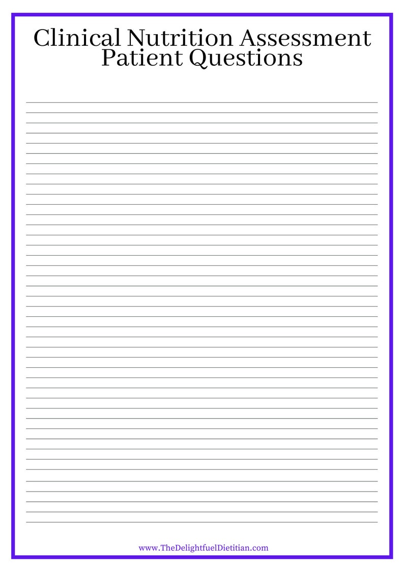 Clinical Nutrition Assessment Form & Assessment Questionnaire - Etsy