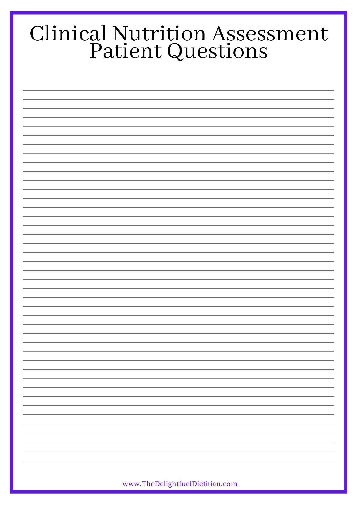 Clinical Nutrition Assessment Form & Assessment Questionnaire - Etsy