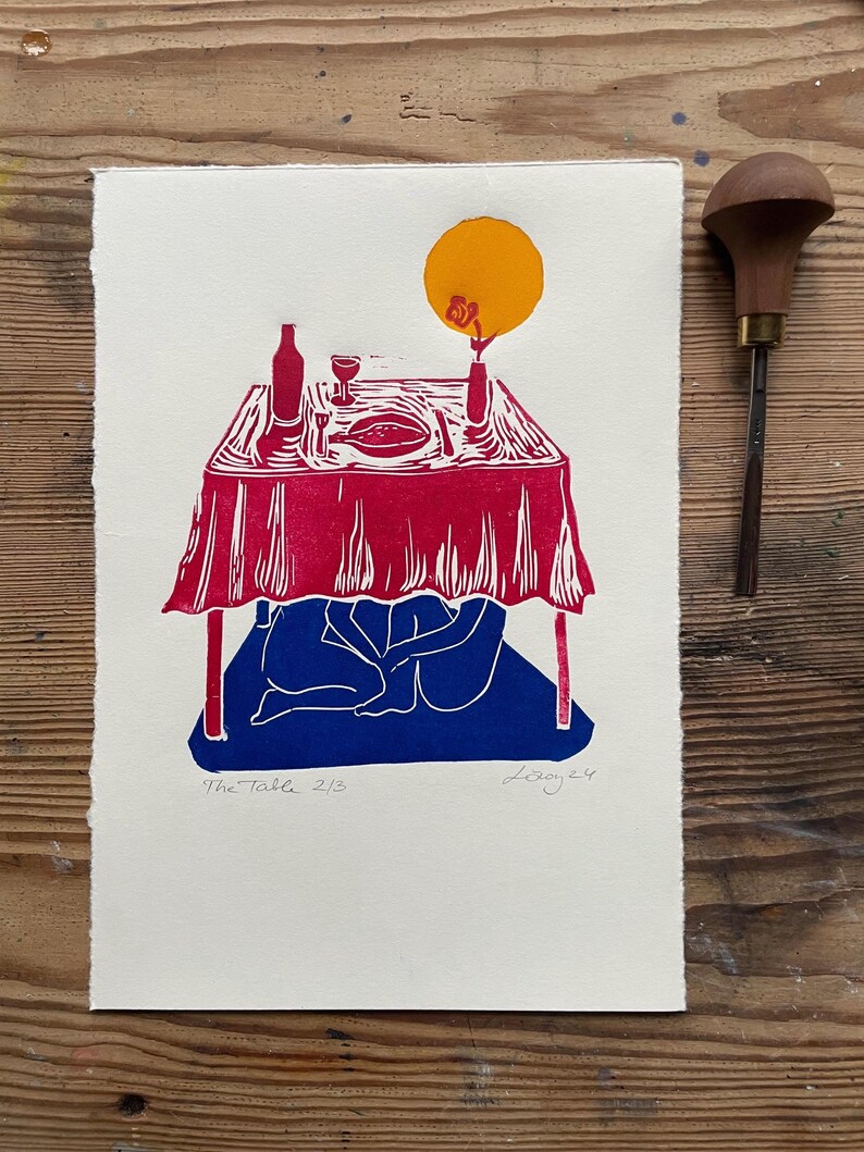 The Table is a Handmade Linocut Print. - Etsy