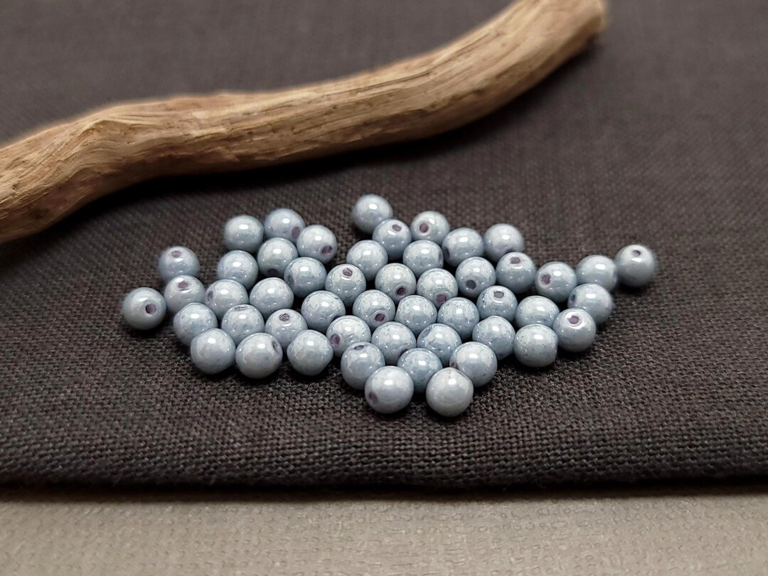 Czech Glass Beads - Chalk White Blue Luster - 4mm Pressed Round Druk ...