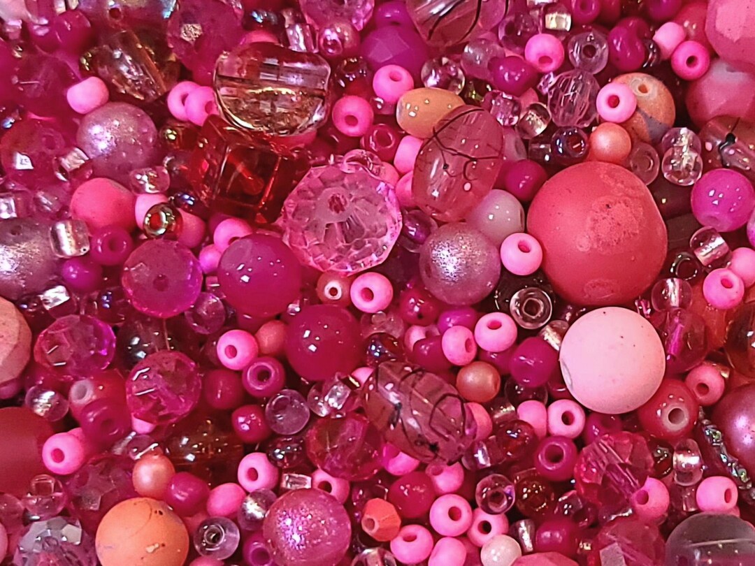 Hot Pink Bead Mix - Mystery Grab Bag - Large Bead Lot - 6 Oz Bag/171 G ...