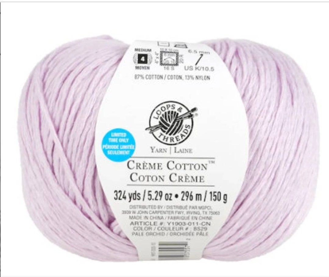 Creme Cotton Yarn, Color Pale Orchid, 324 Yards, Loops and Threads ...