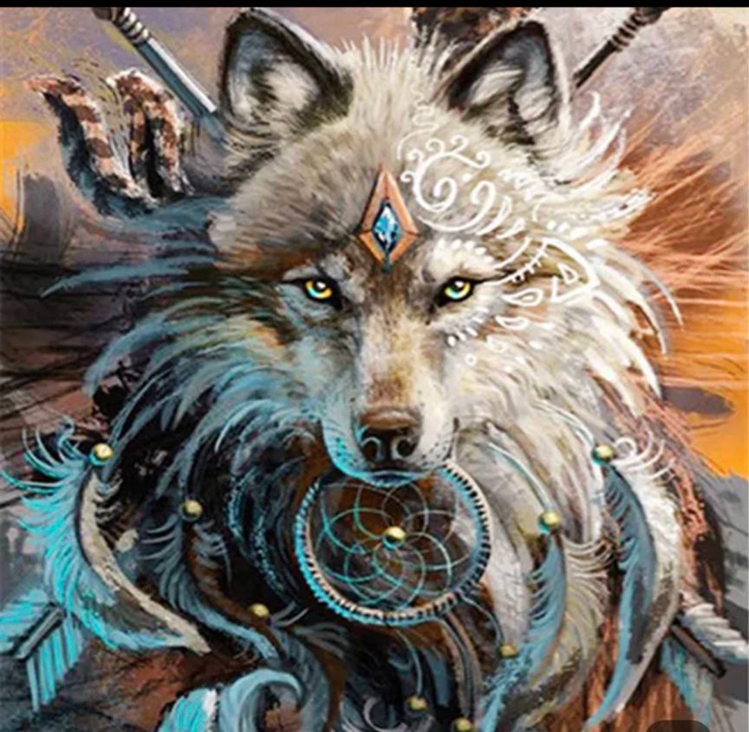 Diamond Painting Kit, Native American Wolf, 30x40cm, Warrior Wolf, 5D ...
