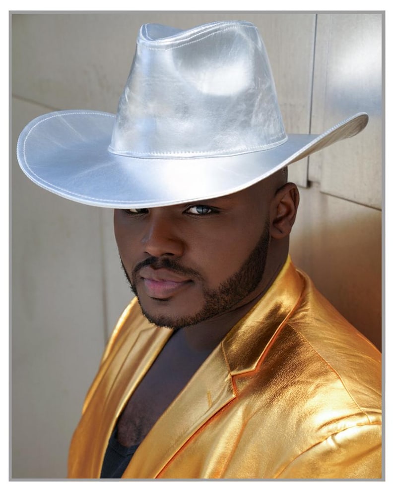Metallic Silver Wide Brim Cowboy Hat - Etsy
