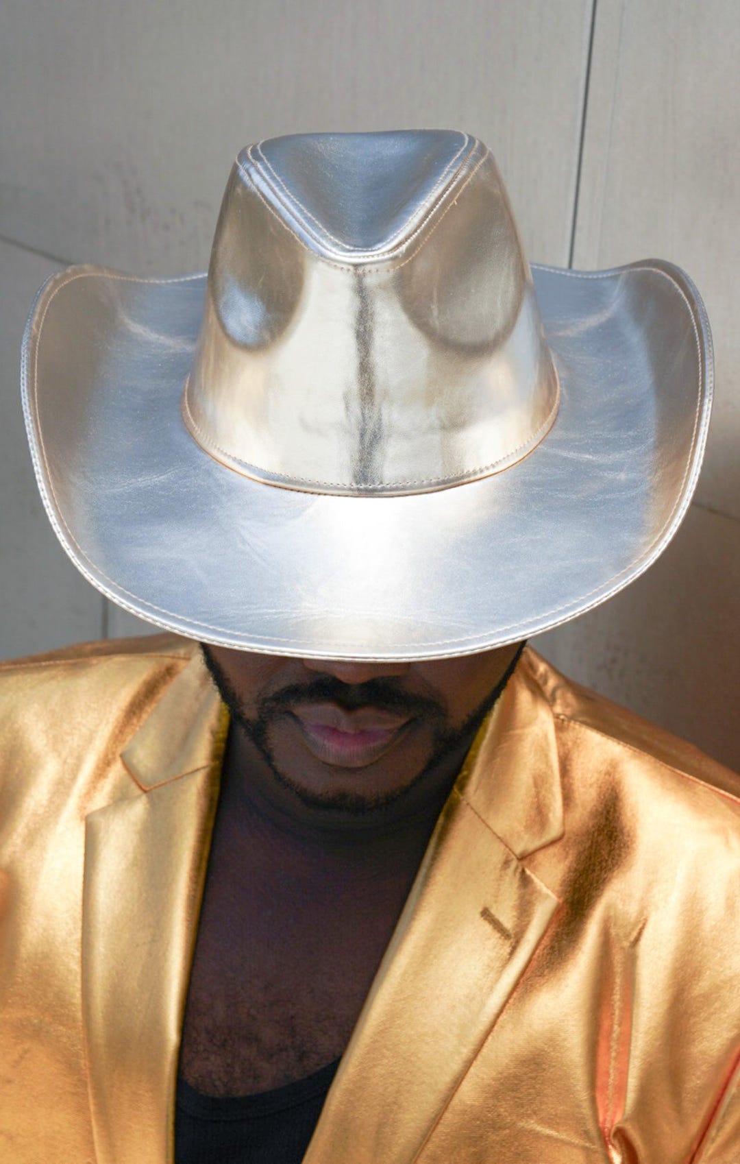 Metallic Gold Cowboy Hat, Trendy Fedora Hats for Men & Women Wide Brim ...