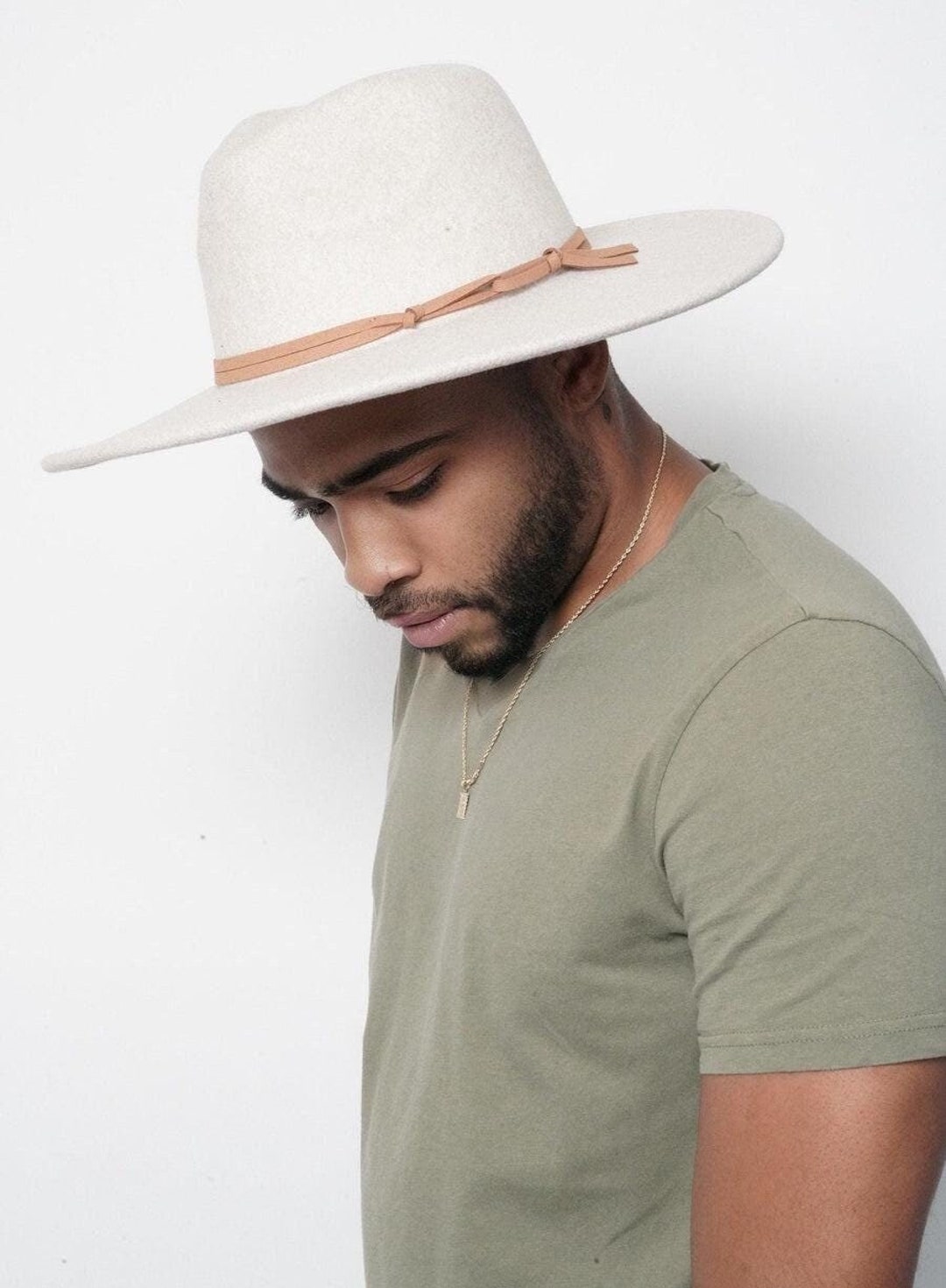Bone Wide Brim Fedora With Leather Band - Etsy