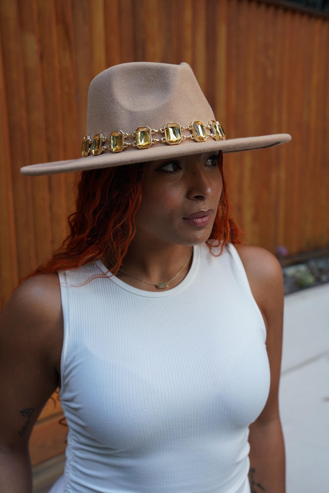 Unisex Gemstone Glam Camel Fedora, Big Wide Brim Fedora Hats for Women ...