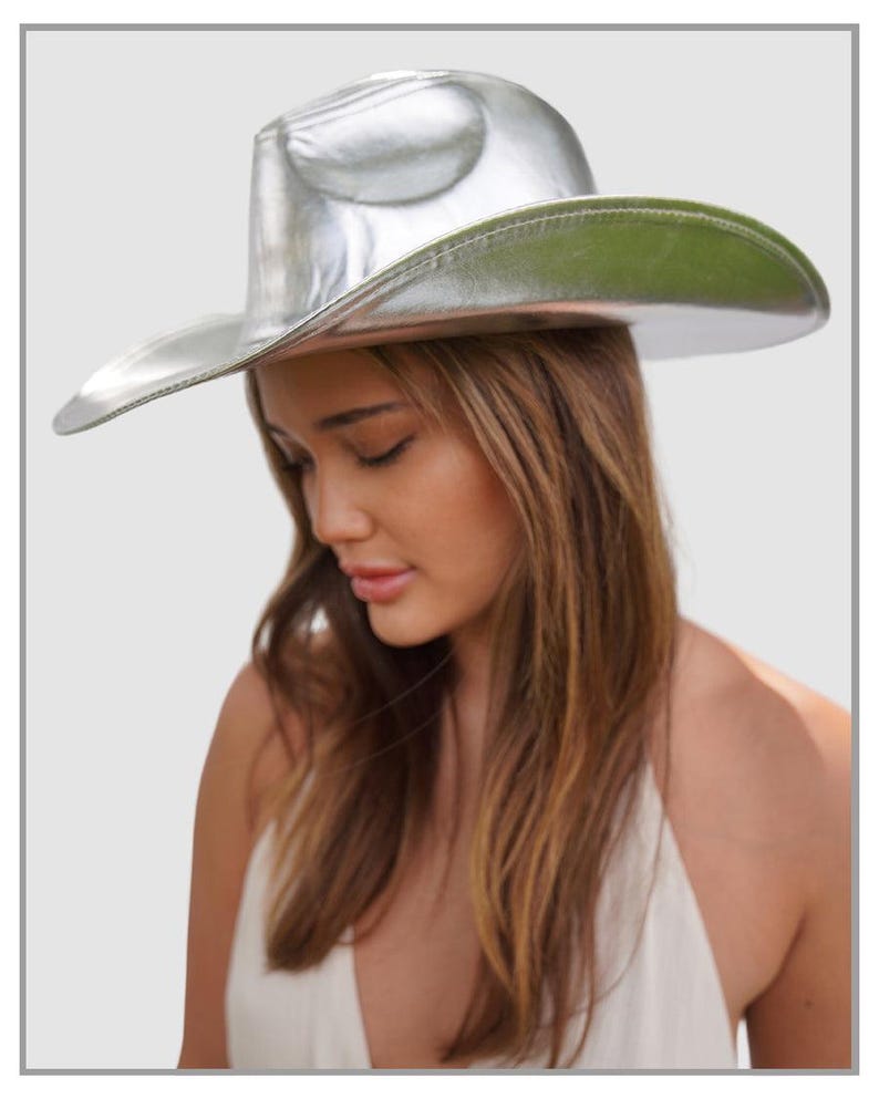 Metallic Silver Wide Brim Cowboy Hat - Etsy