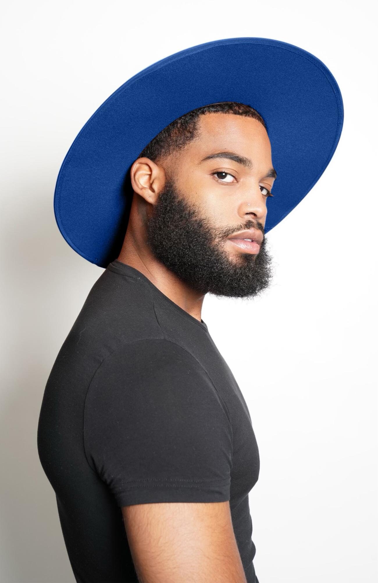 Royal Blue Fedora Hat, Wide Brim Hat, Fedora Hat, Flat Brim, Stiff Brim ...