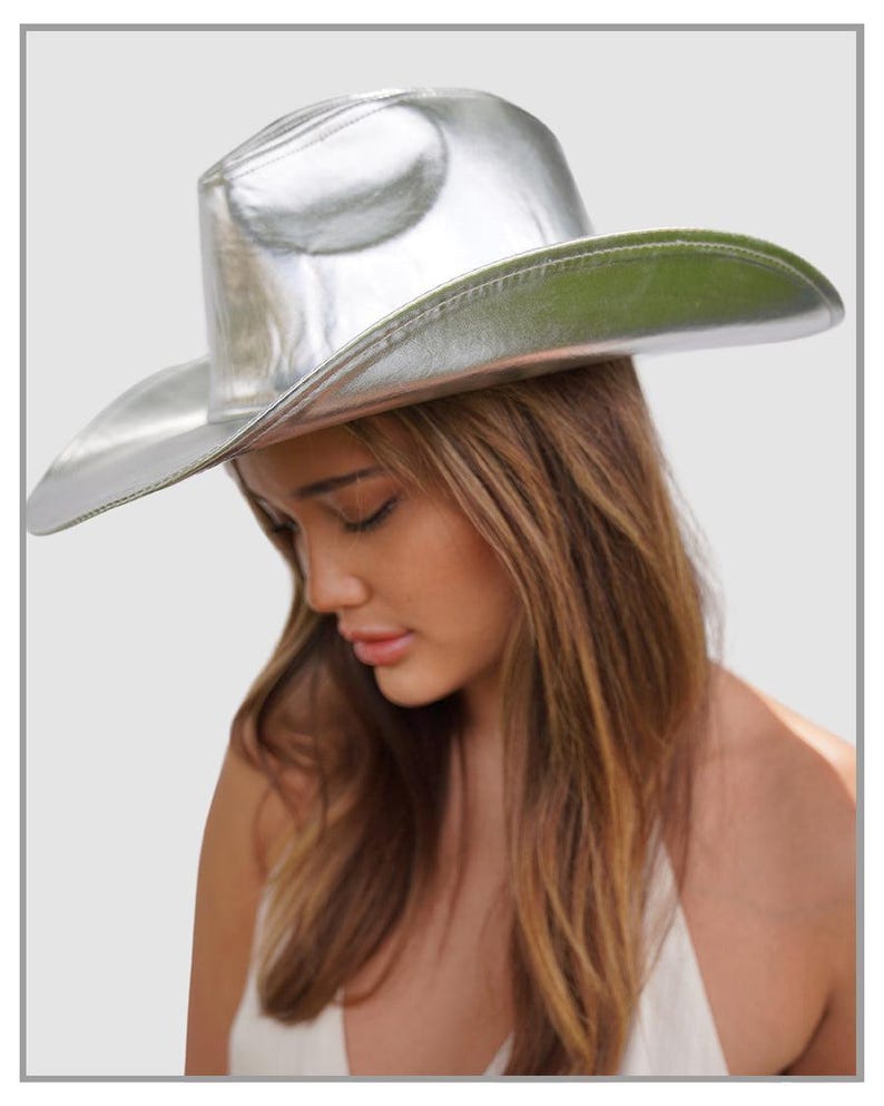 Metallic Silver Wide Brim Cowboy Hat - Etsy