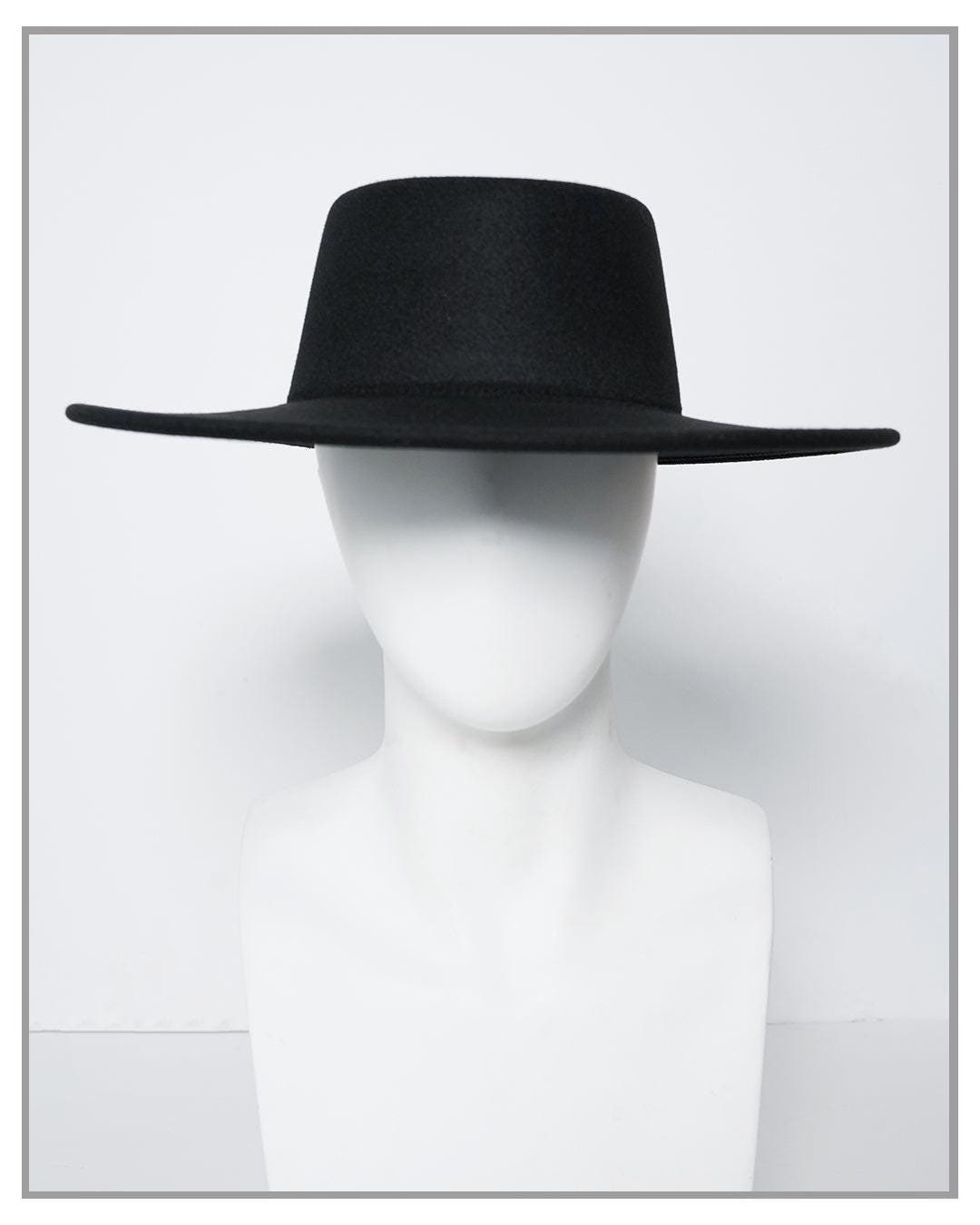 Classic Black Boater Hat, Big Wide Brim Fedora Hats for Women Men ...