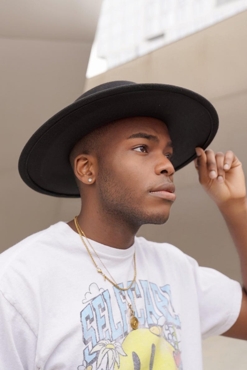 Classic Black Boater Hat, Big Wide Brim Fedora Hats for Women Men ...