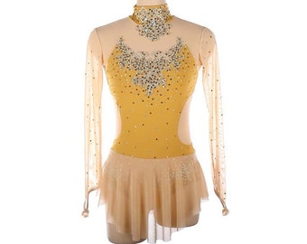 White and Gold Figure Skating Competition Dress, Rhinestone Competition ...