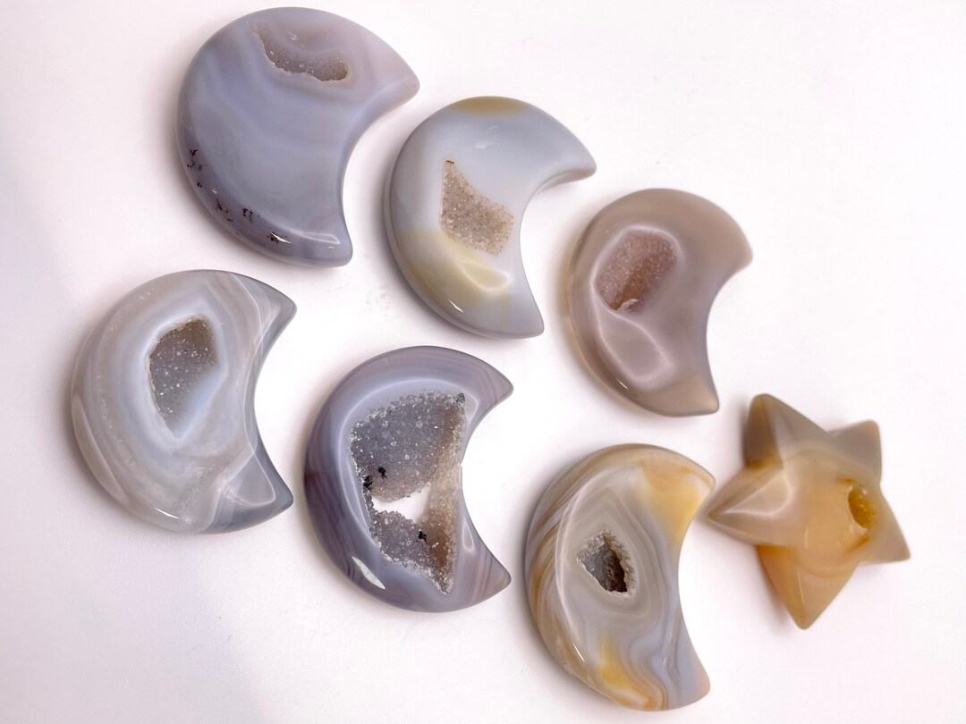 BEAUTIFUL Agate Carved Moons & Stars YOU PICK - Etsy