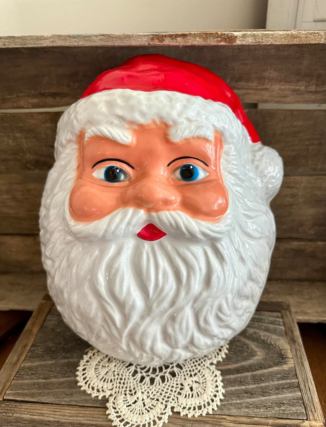 Vintage Santa Face Lamp Post Cover, Vintage Christmas Collectible ...