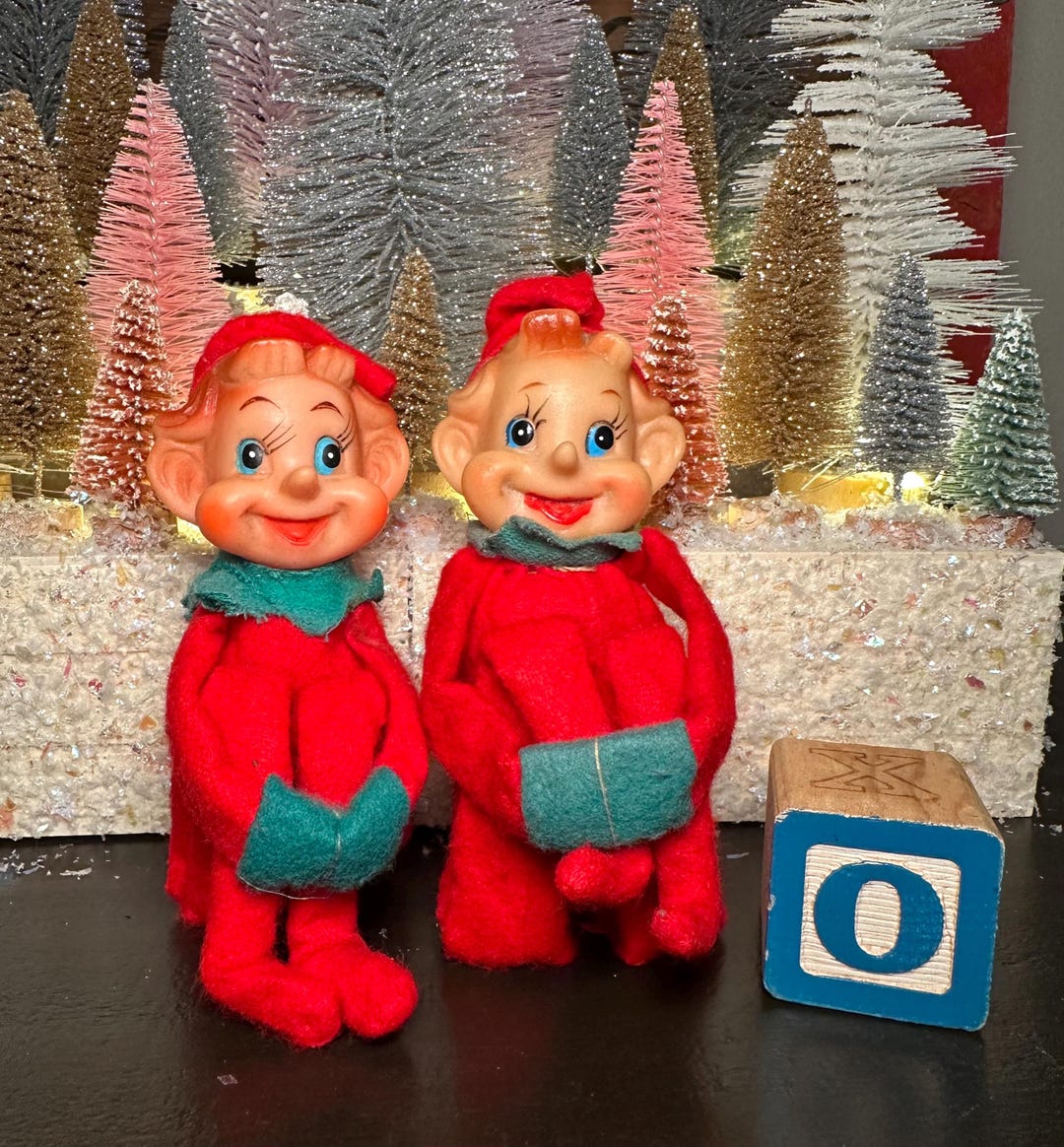 Vintage Knee Hugger Elves Set of Two, Vintage Elves, Vintage Christmas ...