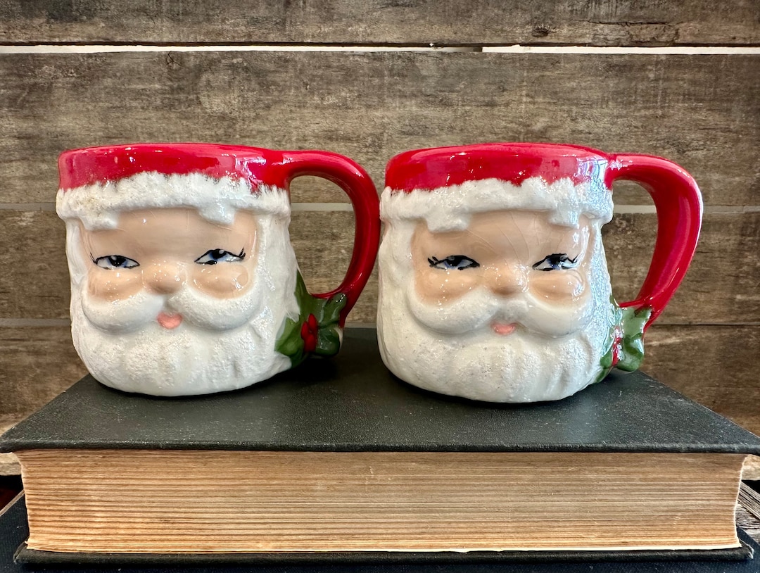 Vintage Santa Mug Set of Two Handpainted Santa Mug Set - Etsy