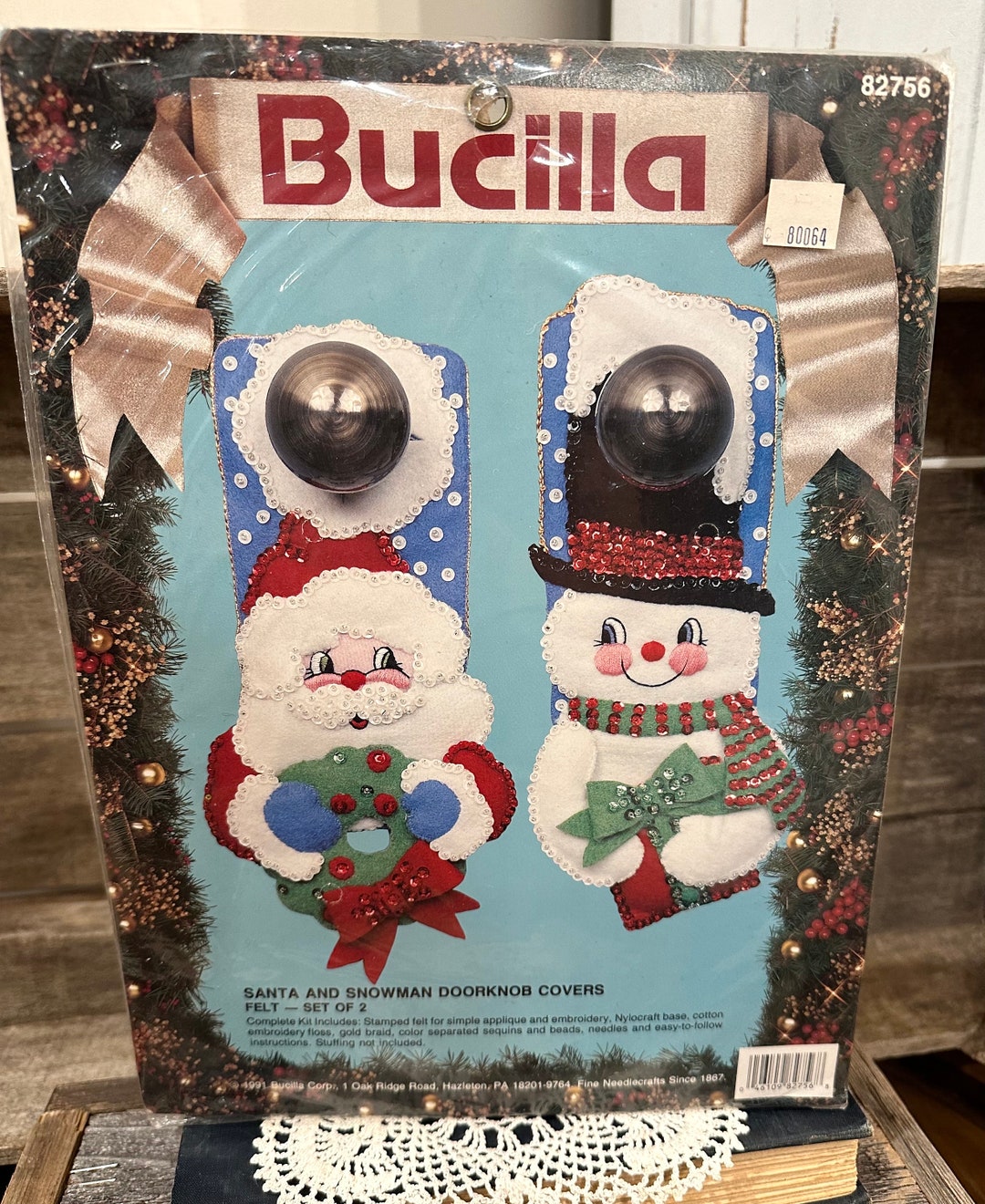 Vintage Bucilla Santa and Snowman Doorknob Cover Kit-unopened ...