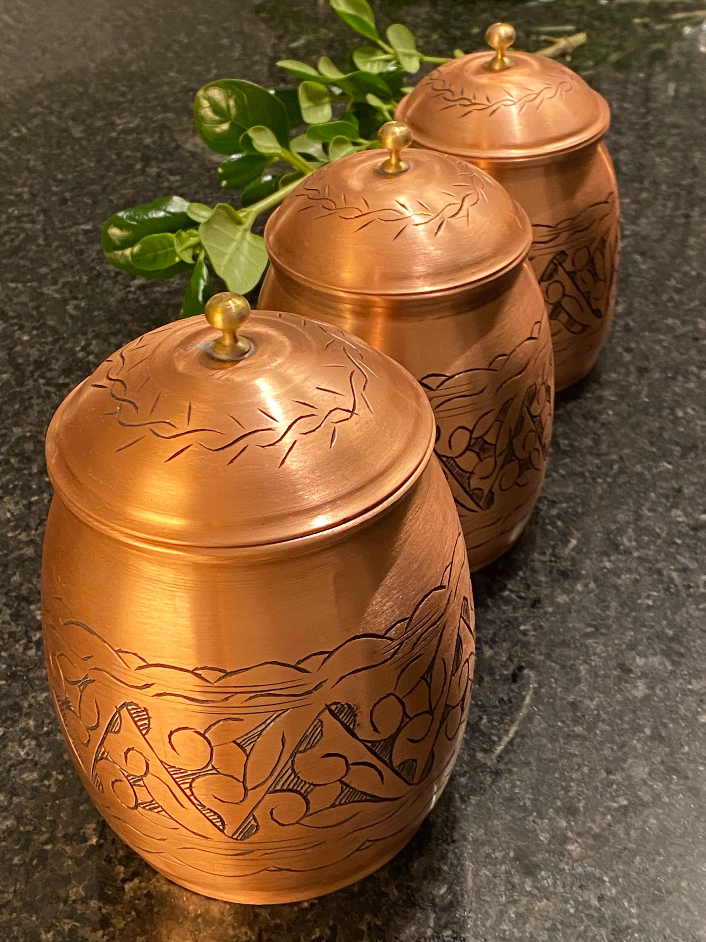 Copper Spice Jar 3-piece Set With Lid Kitchen Decor - Etsy