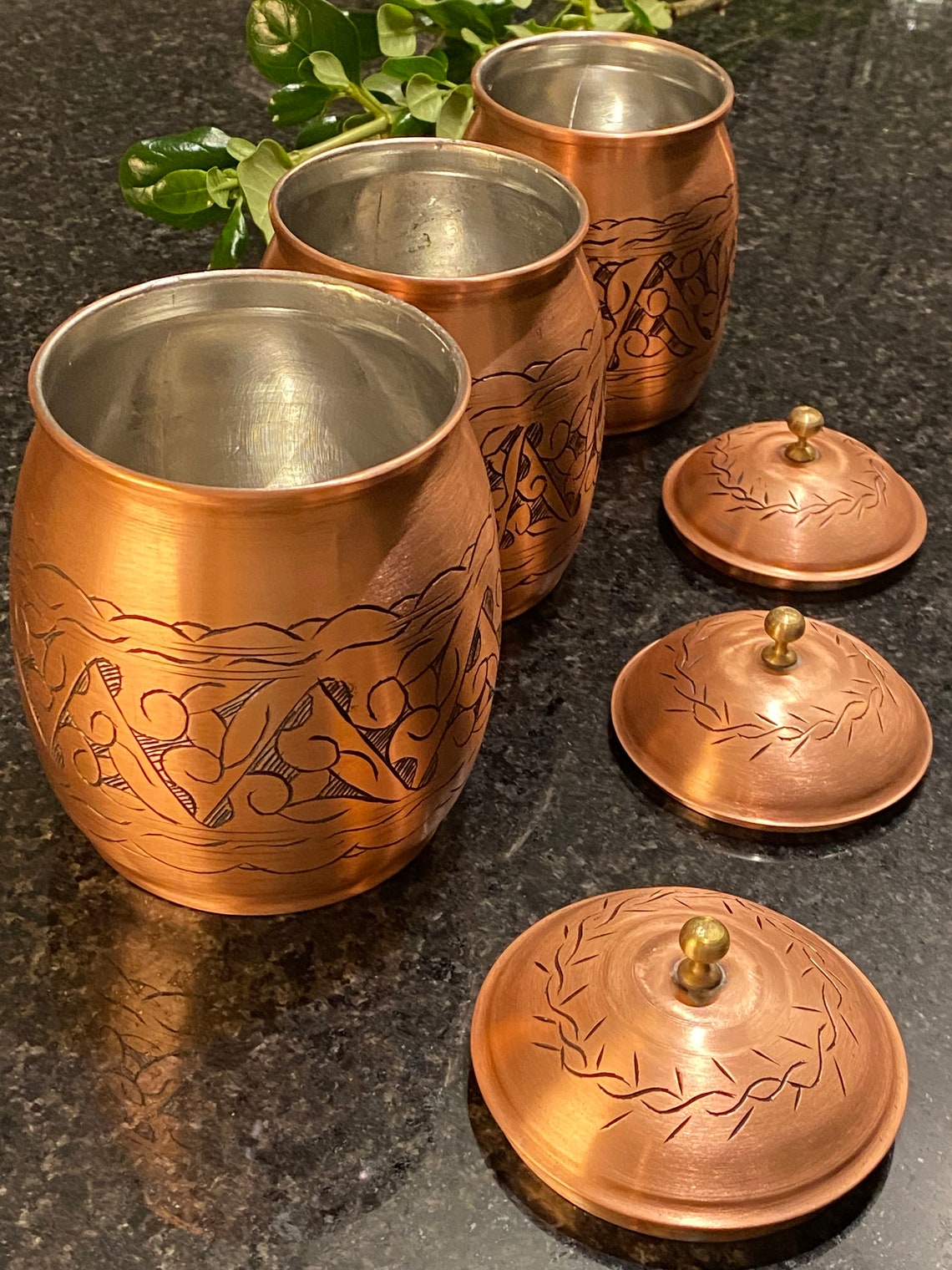 Copper Spice Jar 3-piece Set With Lid Kitchen Decor - Etsy
