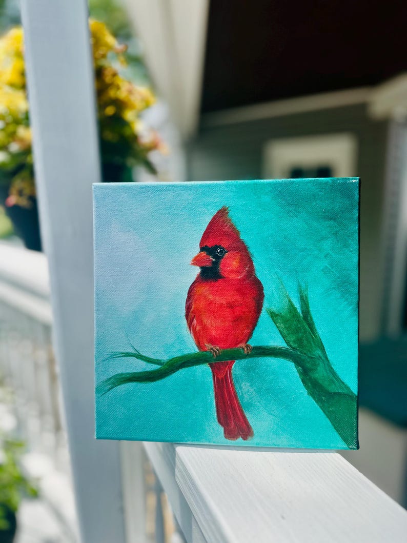 Original Hand-painted Acrylic Painting "red Cardinal", Bird Painting ...