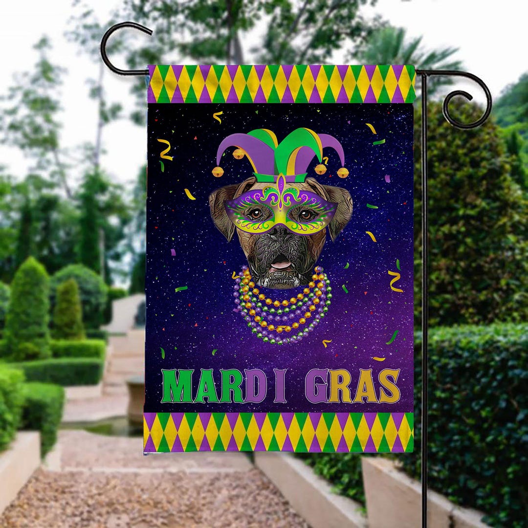 Boxer Dog Lover Mardi Gras Flag, 2025 New Year Mardi Gras Flag, Gift ...
