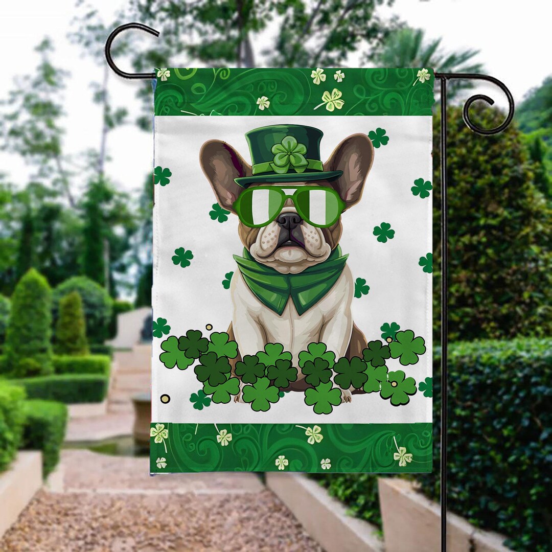 French Bulldog St Patricks Day Flag, Shamrock Dog Lover Flag, Pet Four ...