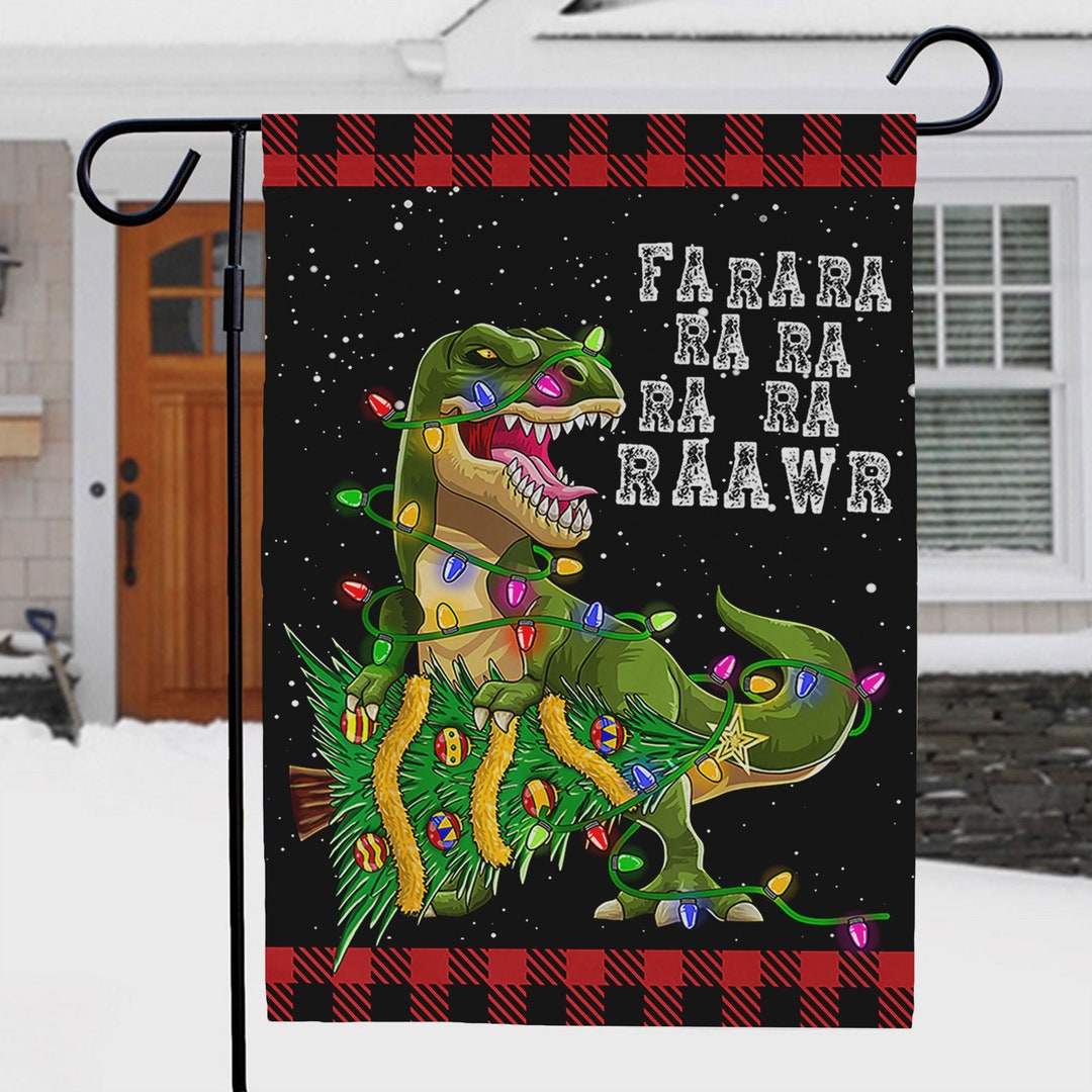 Christmas Funny Dinosaur Flag, Christmas Tree T-rex Flag, Christmas ...