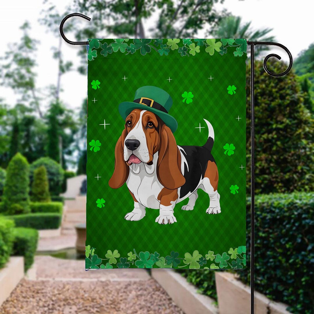 Basset Hound Dog St Patrick's Day Flag, Dog Holiday Garden Decor Flag ...