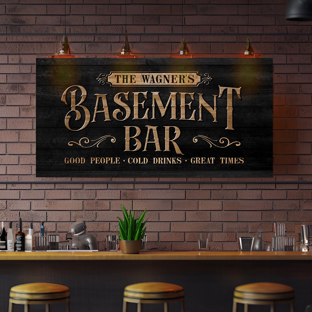 Personalized Basement Bar Sign, Modern Farmhouse Sign, Custom Basement ...