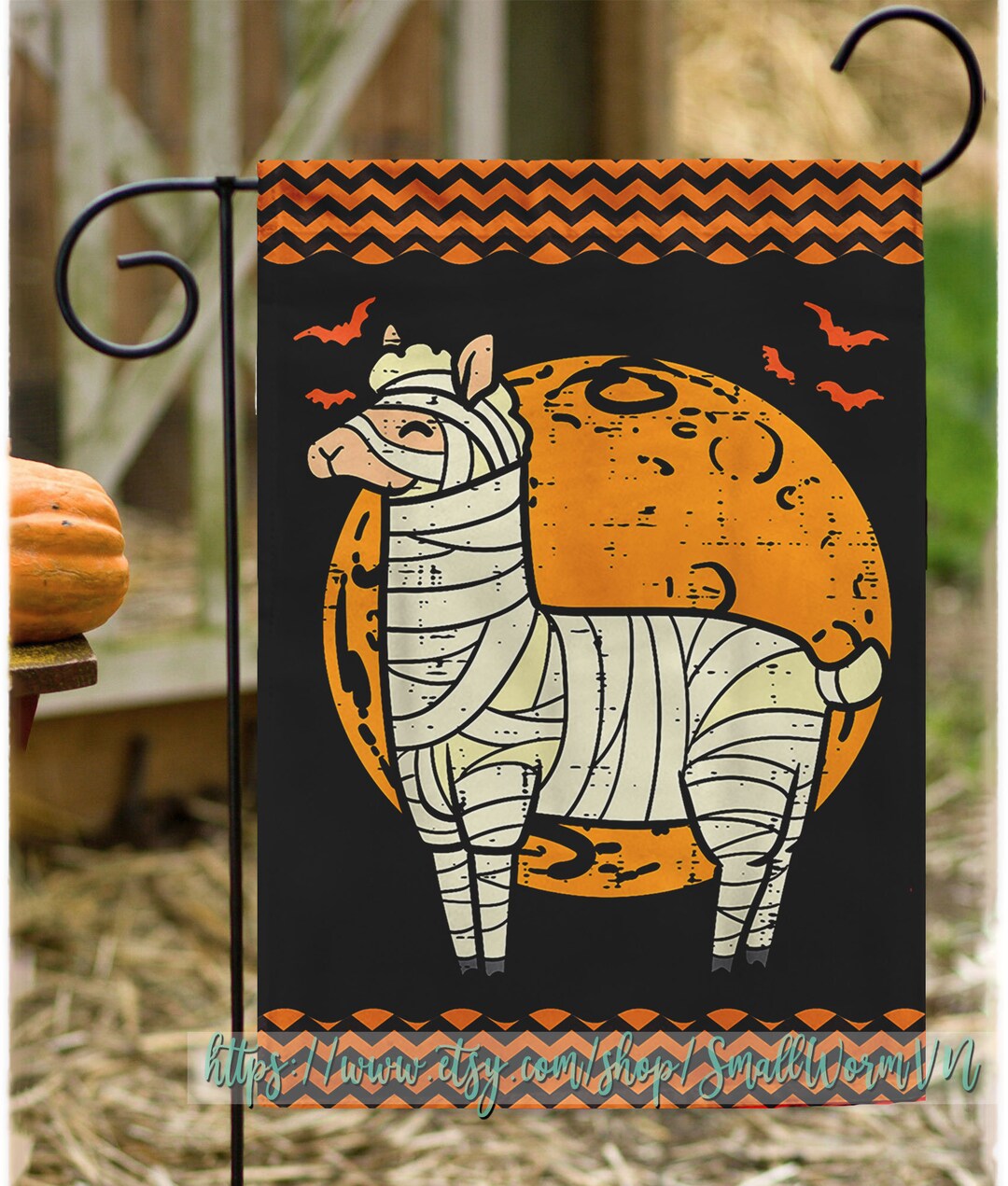 Mummy Llama Halloween Flag, Moon Cute Halloween Alpaca, Happy Halloween ...