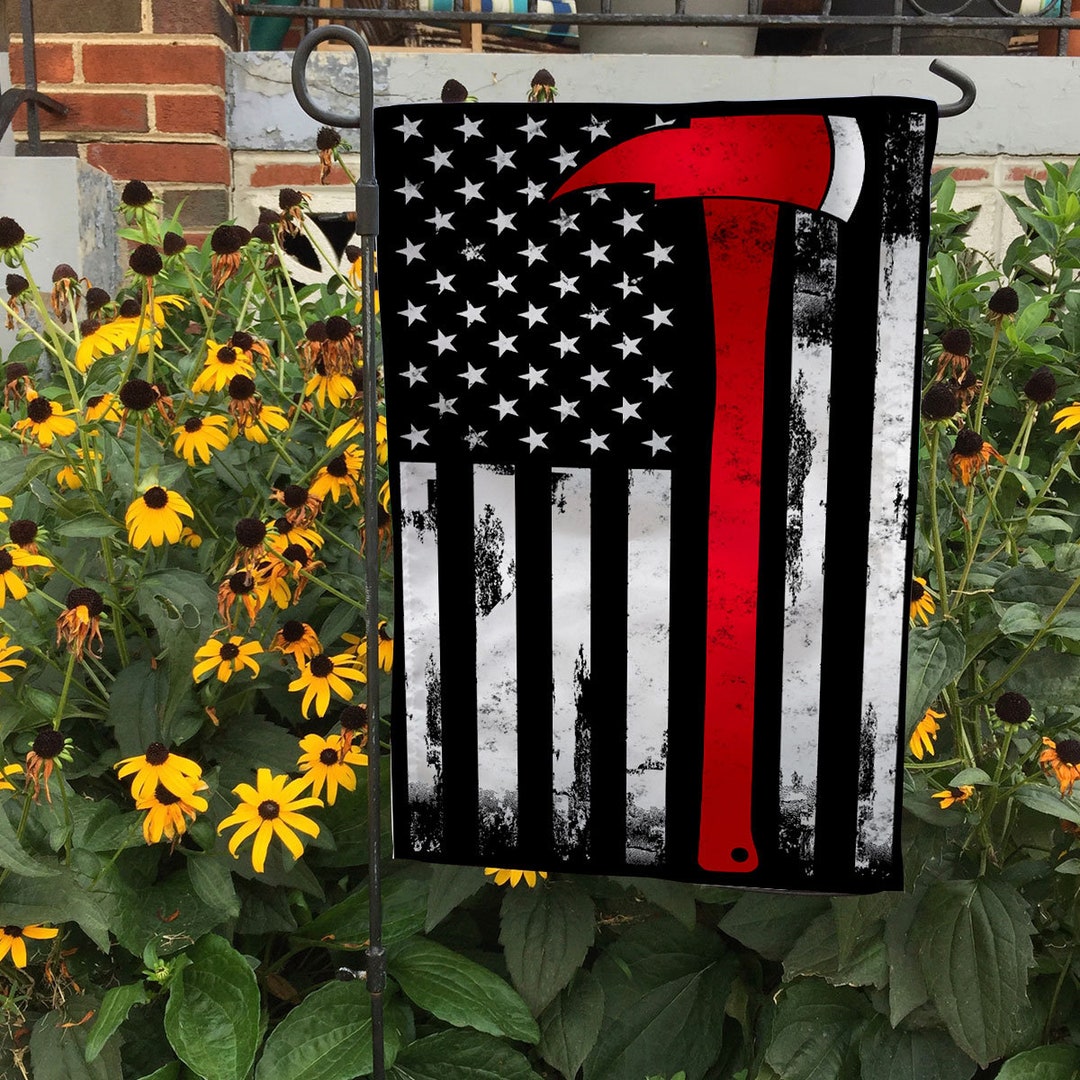 Fireman Thin Red Line American Flag, Axe Fireman Garden Flag ...