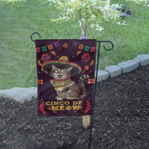 Mexican Cat Sombrero Flag, Cinco De Meow Mexican Garden Flag, Mexican ...