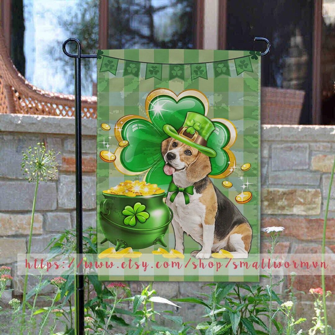 Beagle St Patty Flag, Beagle Dog Shamrock St Patricks Day Dog Irish ...