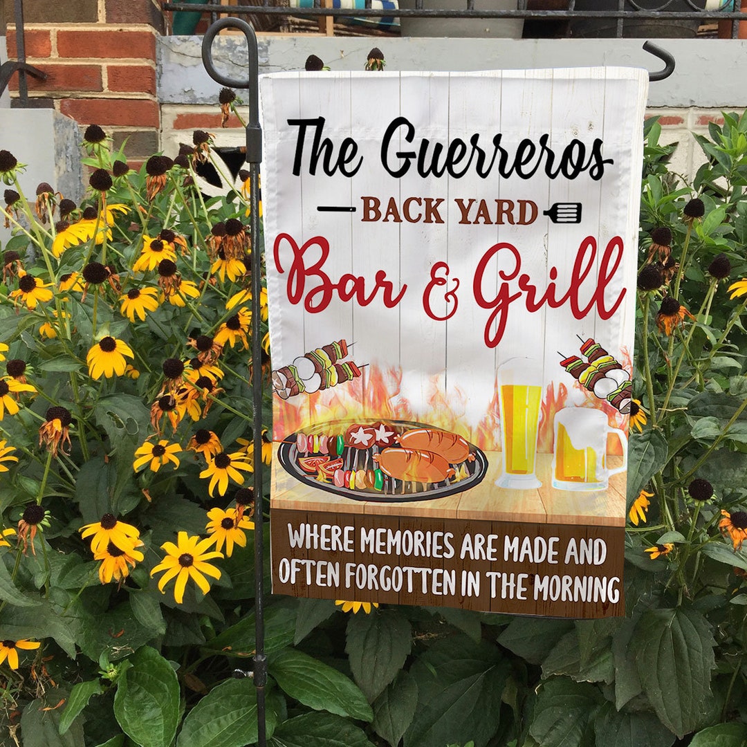 Bar & Grill Personalized Backyard Flag, Backyard Drinking Party Flag ...