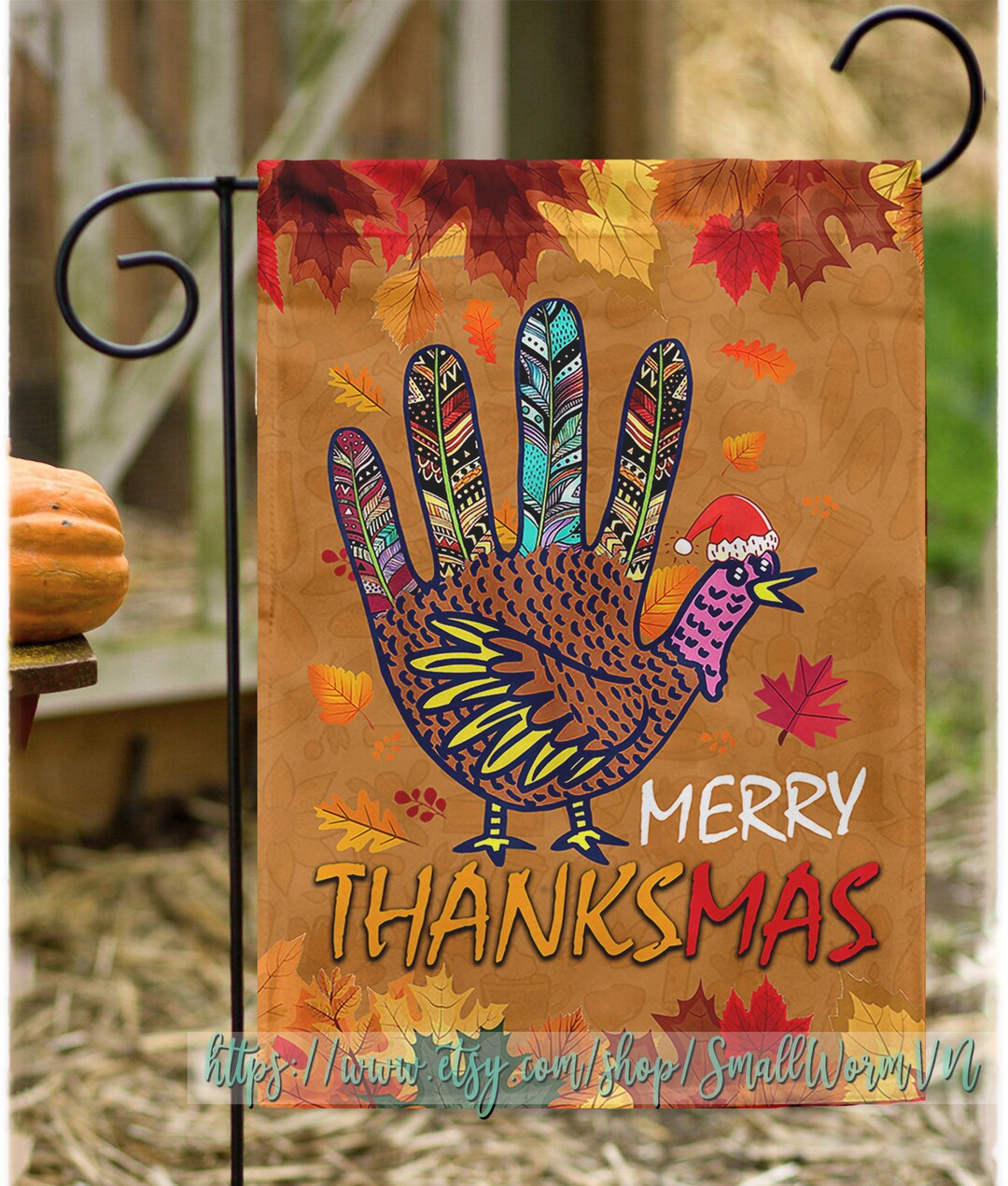 Happy Thanksmas Turkey Flag, Thanksgiving Turkey Yard Sign, Fall Flag ...
