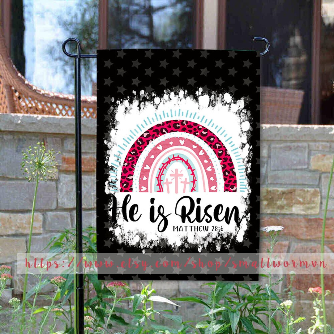 He is Risen Flag, Bible Jesus Resurrection Garden, Easter Rainbow Flag ...