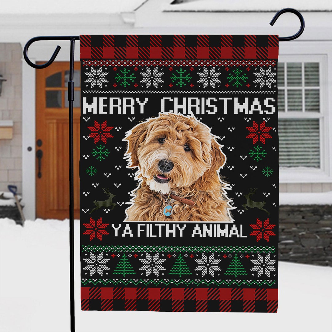 Merry Christmas Golden Doodle Dog Flag, Funny Christmas Ugly Garden ...