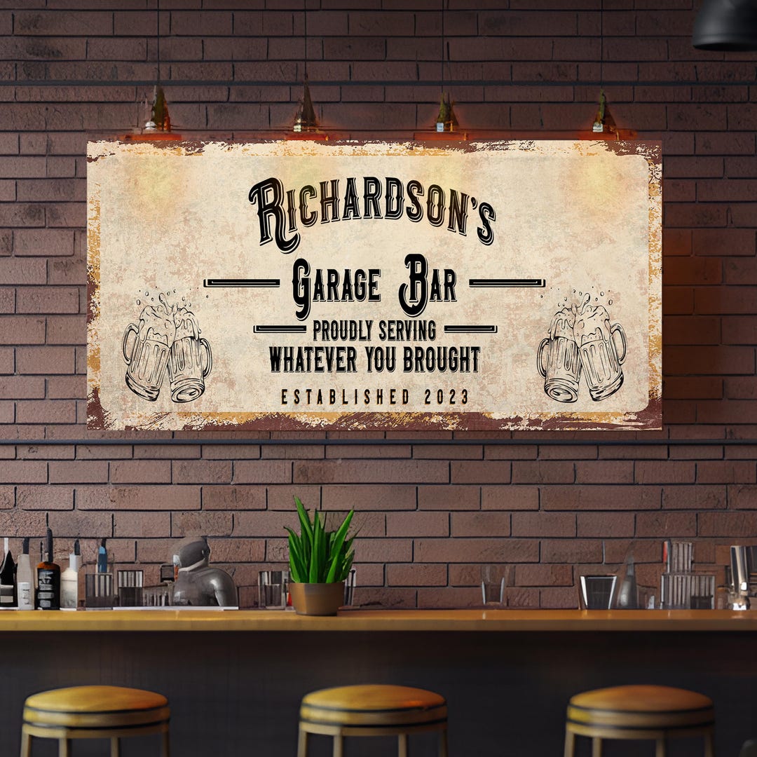 Personalized Garage Bar Sign, Rustic Basement Bar Sign, Vintage Man ...