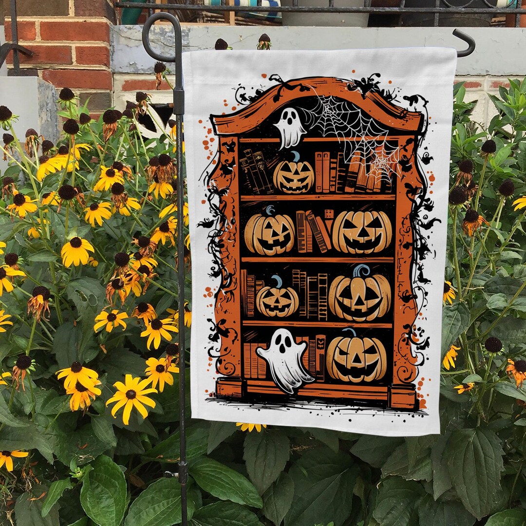 The Bookshelf Pumkin and Shost Flag, Spooky Season Halloween Flag, Fall ...