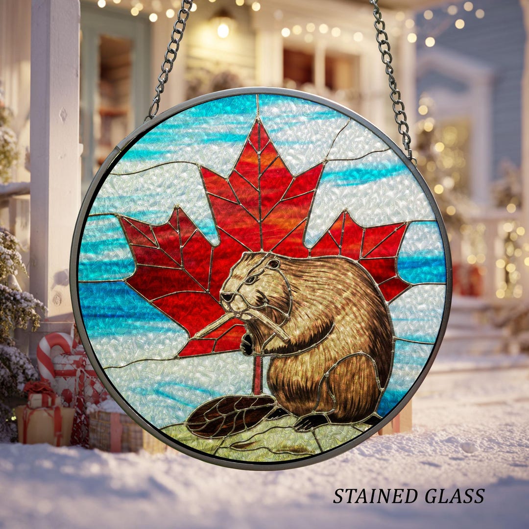 Autumn Otters Christmas Suncatcher, Autumn Otters Stained Glass ...