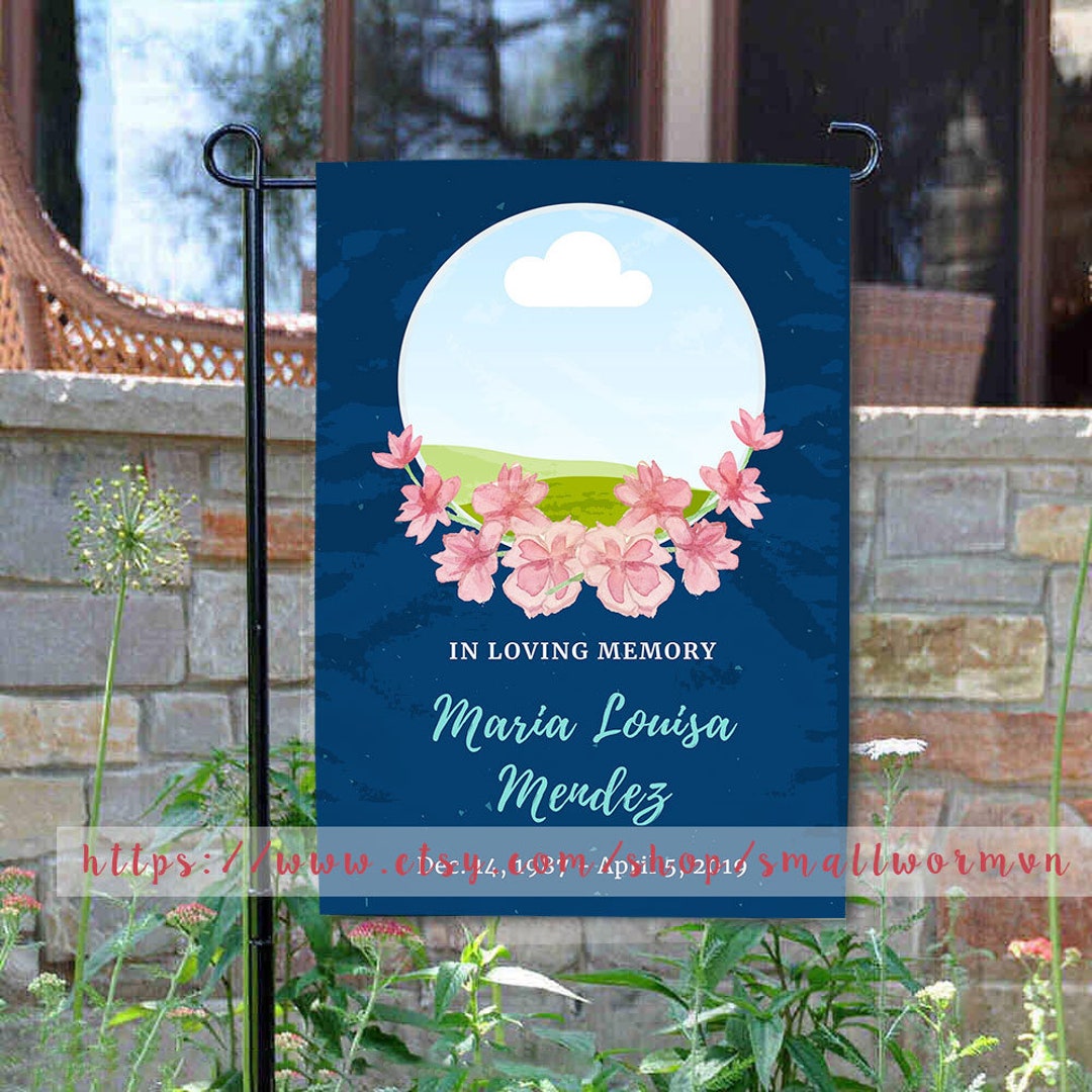 Custom Memorial Yard Sign, Blue Floral Funeral Flag, Personalize Garden ...