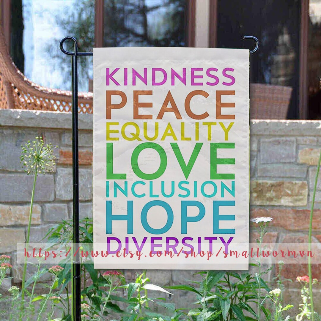 Love is Love Welcome Flag, Kindness Equality Love Peace Hope Flag ...