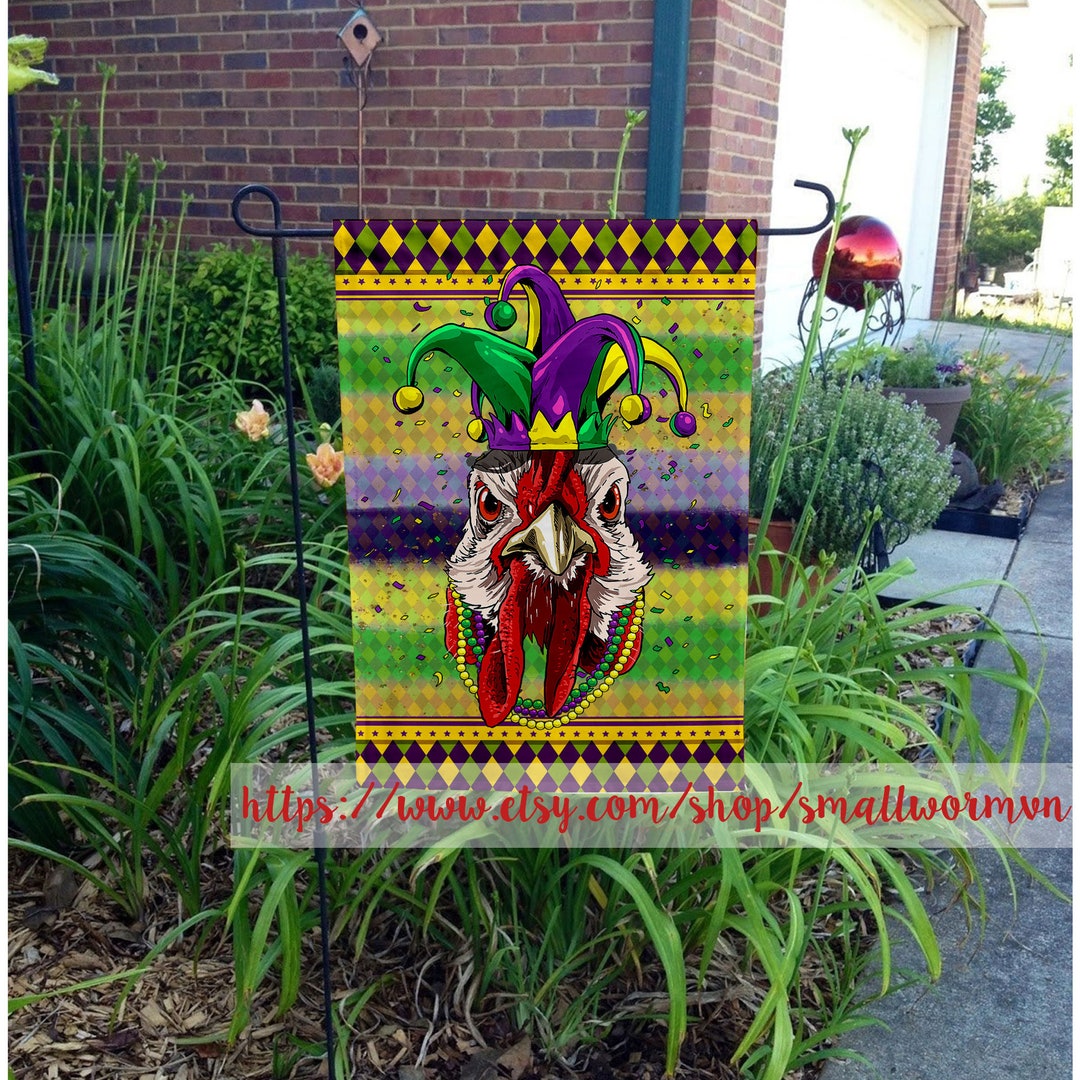 Chicken Fat Tuesday Flag, Mardi Gras Chicken Jester Farm Animal Chicken ...