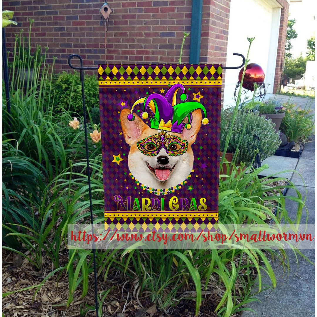 Corgi Dog Fat Tuesday Flag, Cute Mardi Gras Carnival Corgi Dog Mardi ...