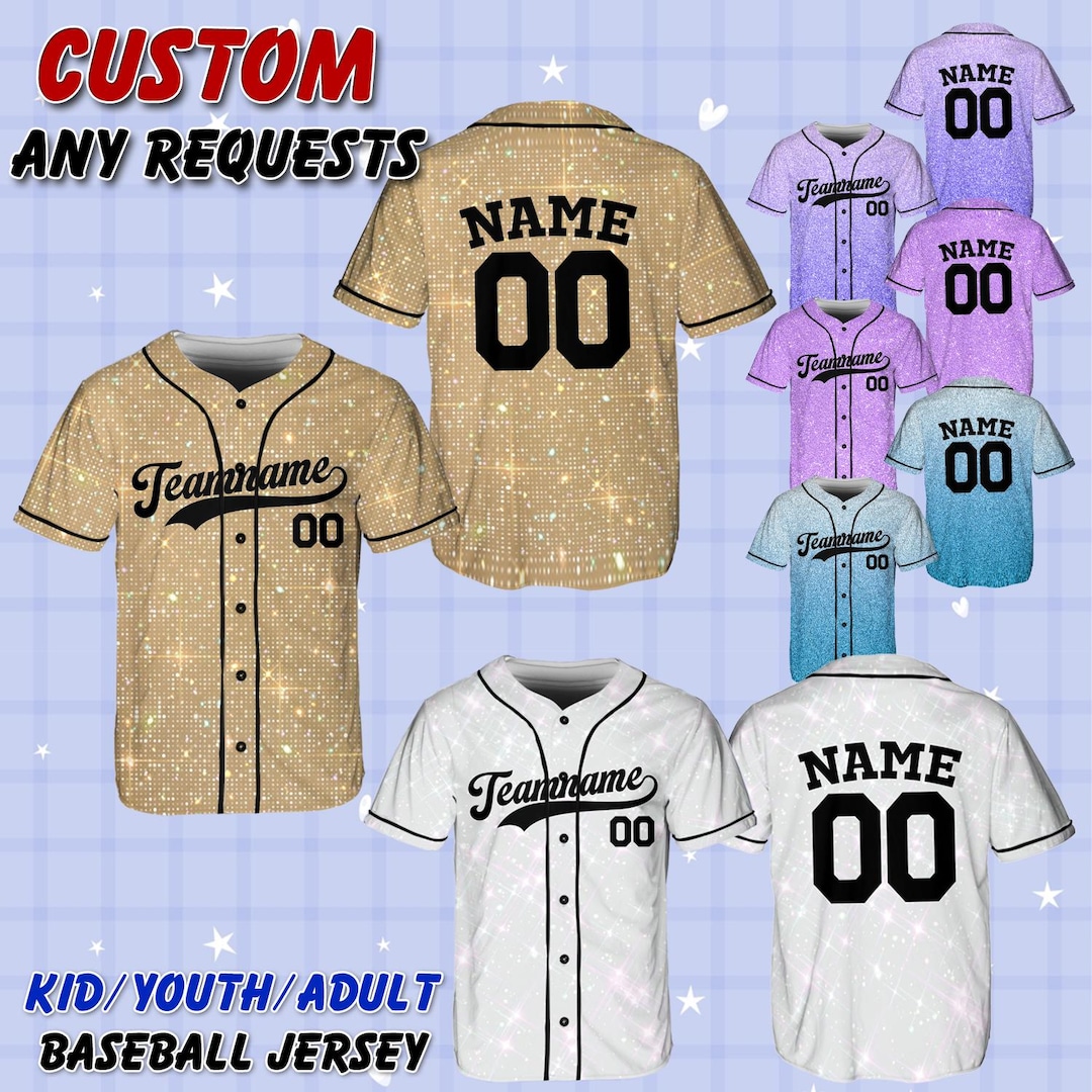Personalized 3D PRINTED Glitter Baseball Jersey, Sparkly Uniform Game ...