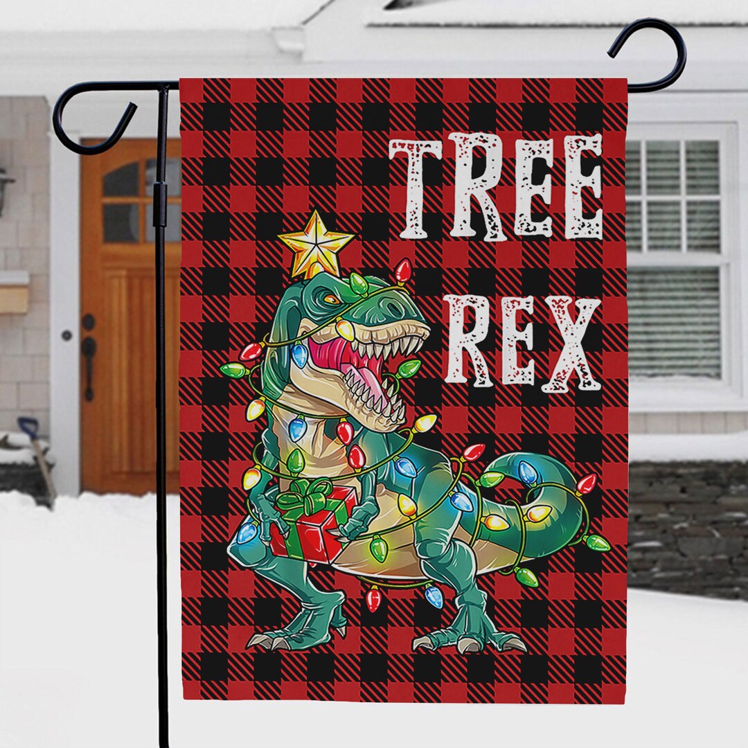 Dinosaur Christmas Tree Rex Flag, Dinosaur Xmas Lights Yard Decor ...