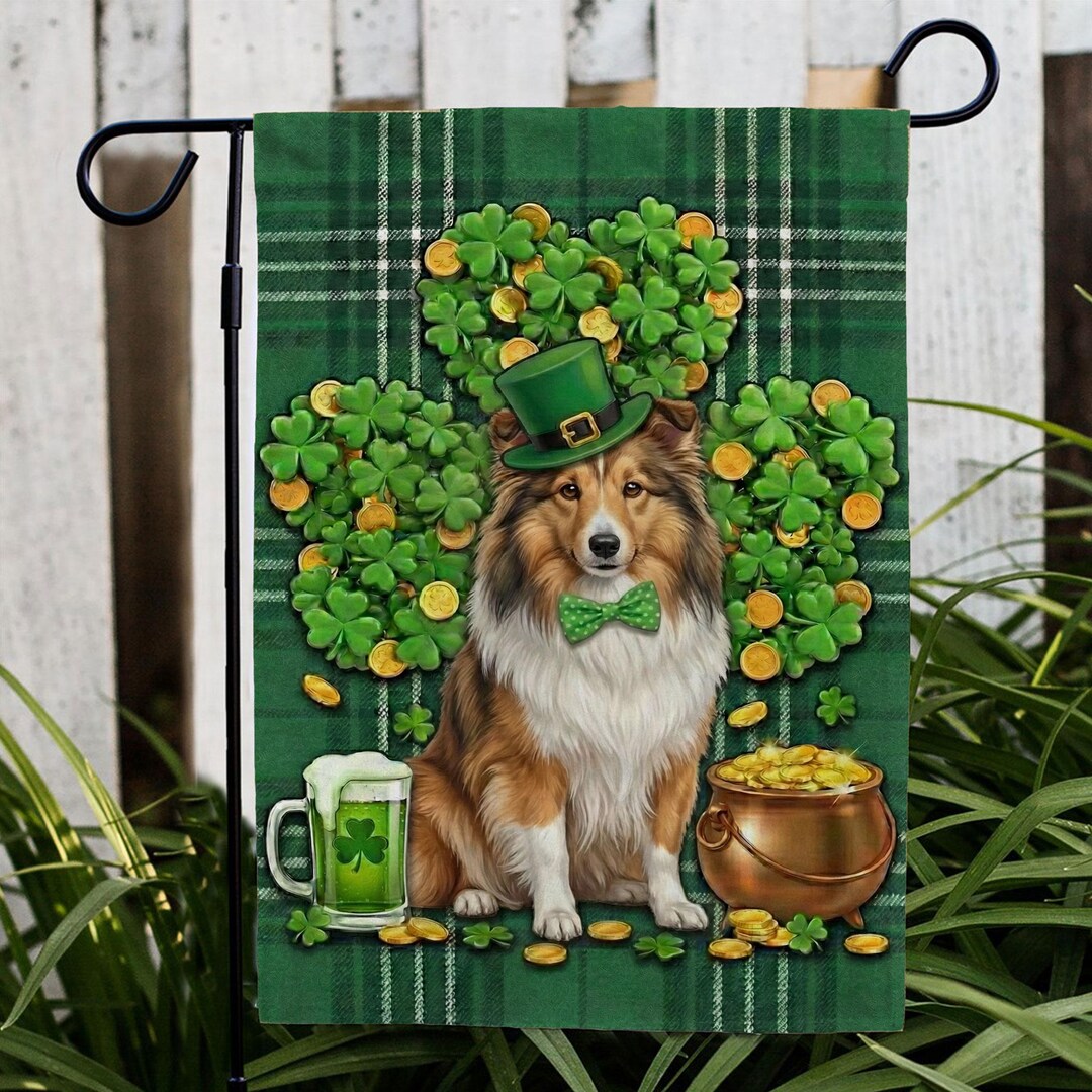 Shetland Sheepdog St. Patrick's Day Garden Flag, Lucky Sheltie Shamrock ...